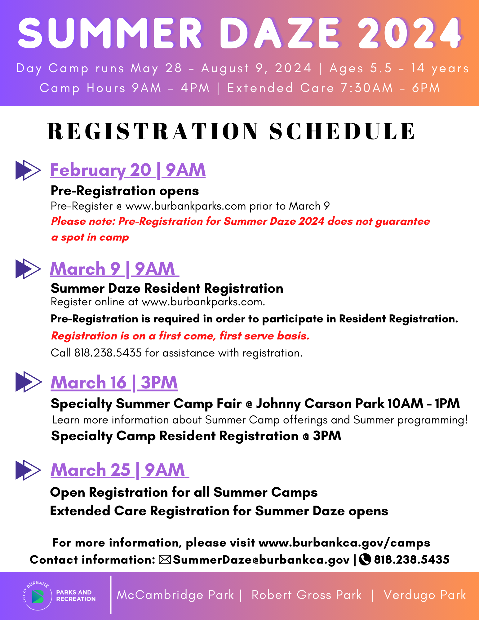 Summer Daze Day Camps - Parks & Recreation - City of Burbank